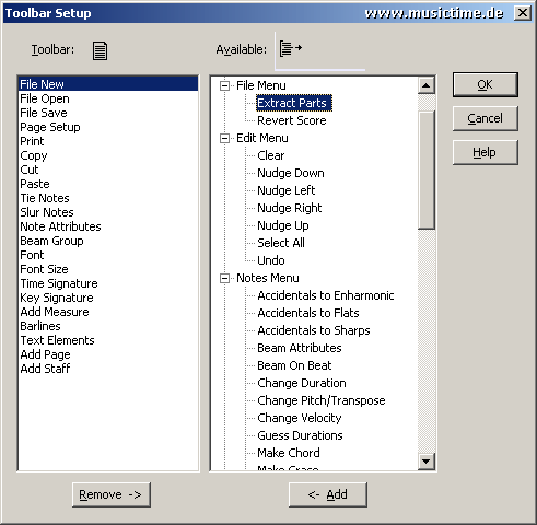 MusicTime Toolbar (Werkzeugleiste)